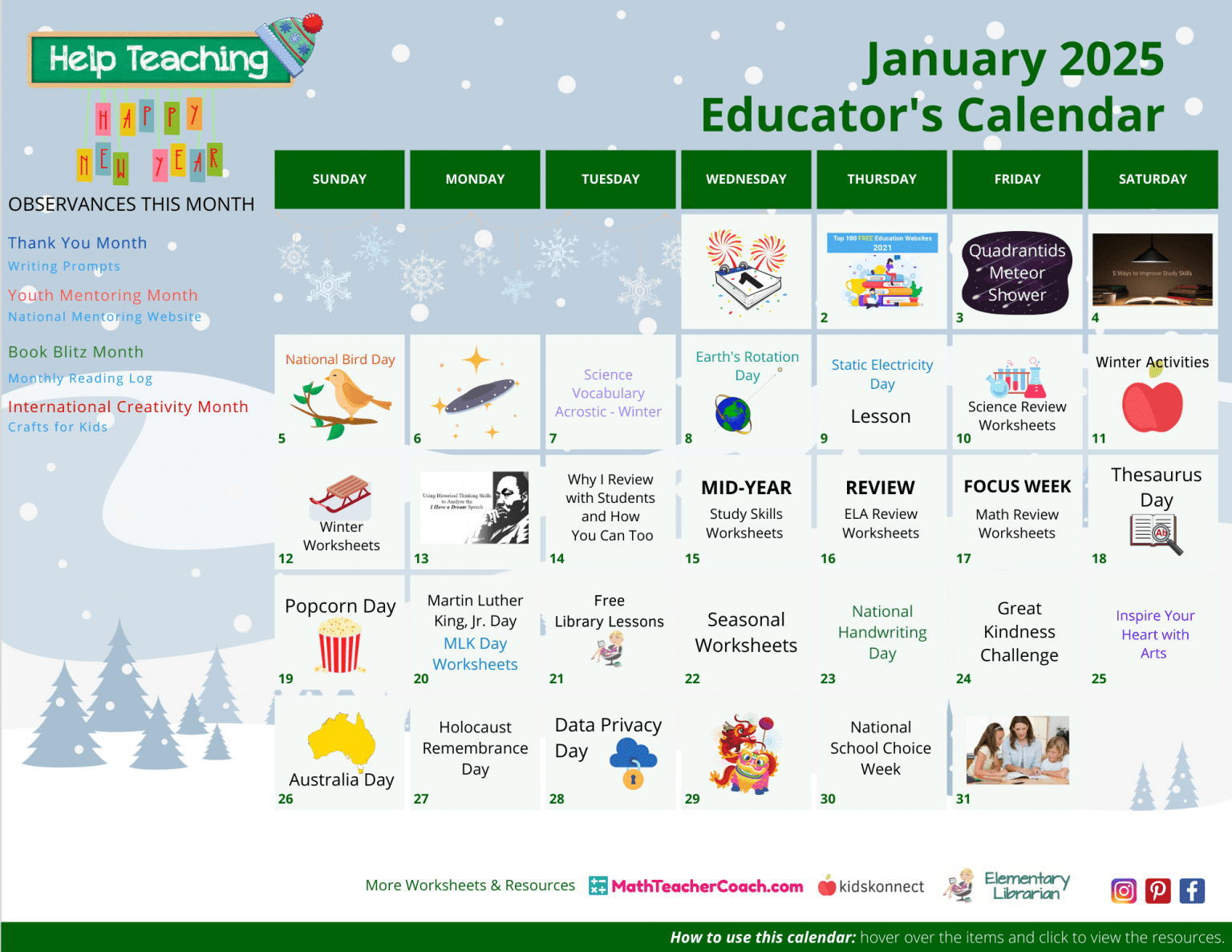 Educator's Calendar 2025 (US) - HelpTeaching.com HelpTeaching.com